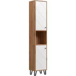 Places of Style Hochschrank Tarragona (1-St) Breite 36 cm, 2 Türen, Retro Metallfüße, matt, braune Holzoptik / weiß, braun