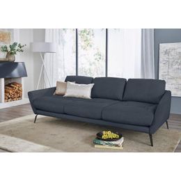 W.Schillig Big-Sofa softy, mit dekorativer Heftung im Sitz, Füße schwarz pulverbeschichtet, blau