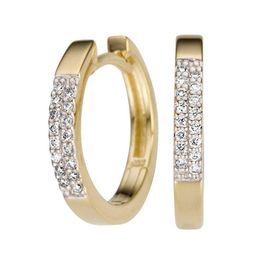 Jobo Paar Creolen Ohrringe 14 mm mit 32 Diamanten, 585 Gold, gelb|goldfarben
