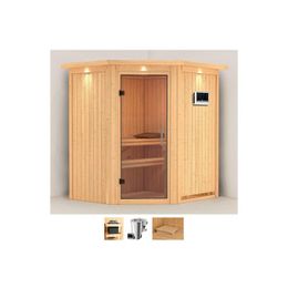 Karibu Sauna Tomke, BxTxH: 184 x 165 x 202 cm, 68 mm, (Set) 3,6-kW-Bio-Plug & Play Ofen mit externer Steuerung, beige