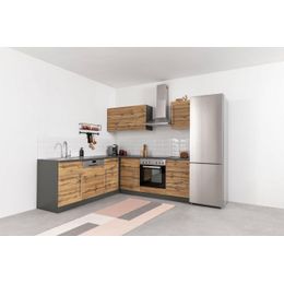 Kochstation Winkelküche KS-Samos, mit E-Geräten, Stellbreite 220/220 cm, grau