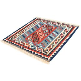 Wollteppich Kelim - Oriental quadratisch - 104 x 100 cm - mehrfarbig, morgenland, quadratisch, Höhe: 6 mm, Wohnzimmer, Einzelstück, bunt