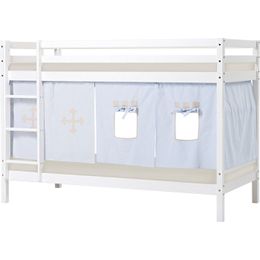 Hoppekids Etagenbett ECO Dream, 90x200 weiß massiv m. Matratze & Vorhang, blau