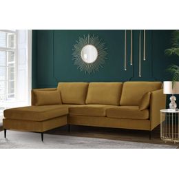 LEONIQUE Ecksofa Light L-Form, inklusive loser Zierkissen, mit schmalen Armlehnen und Teleskopfüßen, braun|goldfarben