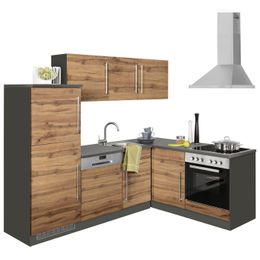 Kochstation Winkelküche KS-Samos, mit E-Geräten, Stellbreite 230 x 170 cm, braun