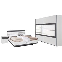 Rauch Schlafzimmer-Set Tarragona, (Set, 4-St), Schwebetürenschrank in 3 Breiten, Bett in 2 Größen und 2 Nachttische, grau|weiß