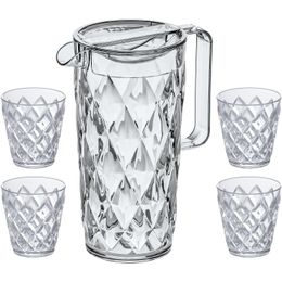 Koziol Kanne CRYSTAL, 1,6 l, (Set), spülmaschinenegeeignet, 100% recycelbar, 1 Kanne 1,6L+ 4 Becher 250ml, weiß