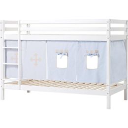 Hoppekids Etagenbett ECO Dream, 90x200 weiß massiv m. Matratze & Vorhang, blau