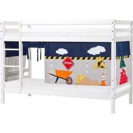 Hoppekids Etagenbett ECO Dream, 90x200 weiß massiv m. Matratze & Vorhang, blau