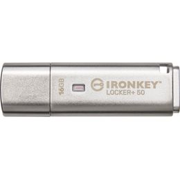 Kingston IRONKEY LOCKER+ 50 16GB USB-Stick (USB 3.2, Lesegeschwindigkeit 145 MB/s), silberfarben