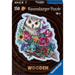 Ravensburger Puzzle Wooden, Geheimnisvolle Eule, 150 Puzzleteile, Made in Europe; FSC® - schützt Wald - weltweit, bunt