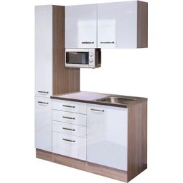 Flex-Well Küche Florenz, Gesamtbreite 130 cm, mit Apothekerschrank und Mikrowelle, viele Farben, weiß