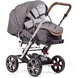 Gesslein Kombi-Kinderwagen F10 Air+, eloxiert/tabak, grau meliert/Streifen, mit Tragetasche C1 Lift; Design & Handarbeit aus Deutschland, grau