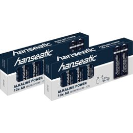 Hanseatic 20er Pack Alkaline Power, AA Mignon Batterie, LR06 (20 St), bis zu 5 Jahren Lagerfähigkeit, blau