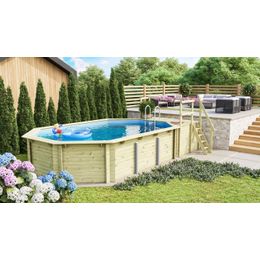 Karibu Achteckpool Palma C (Set), BxLxH: 690x400x124cm, mit Sonnenterrasse, braun