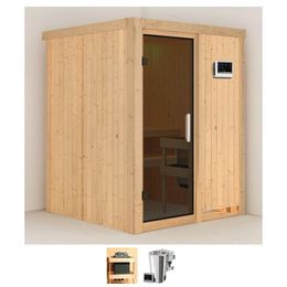 Karibu Sauna Milaja, BxTxH: 151 x 151 x 198 cm, 68 mm, (Set) 3,6-kW-Bio-Plug & Play Ofen mit externer Steuerung, beige