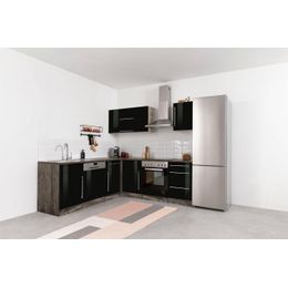 Kochstation Winkelküche KS-Samos, mit E-Geräten, Stellbreite 220/220 cm, schwarz