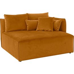 Andas Ottomane Nöre, kurzes Lounge-Modul - zum Zusammenstellen, Breite 138 cm, Tiefe 128 cm, goldfarben|orange