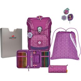 DerDieDas® Schulranzen Ergoflex Easy, Purple Dots (Set, 5-tlg), enthält recyceltes Material, lila