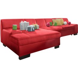 DOMO collection Ecksofa Norma Top L-Form, wahlweise mit Bettfunktion, rot