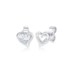 Elli DIAMONDS Paar Ohrstecker Herz Liebe Diamant (0.03 ct) 925 Silber, silberfarben