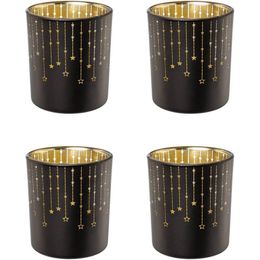 Creativ deco Teelichthalter Weihnachtsdeko (4 St), mit goldfarbener Innenseite, schwarz