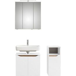 Saphir Badmöbel-Set Quickset 3-teilig, Waschbeckenunterschrank mit LED-Spiegelschrank, (3-St), Unterschrank, inkl. Türdämpfer, 6 Türen, 1 offenes Fach, Bad-Set, weiß