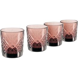 Creatable Whiskyglas Trinkglas Eugene, Glas, Gläser Set, dekorative Struktur, Trendfarbe violett, 300 ml, 4-teilig, lila