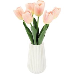 Kunstblume Real-Touch-Tulpen, I.GE.A., Höhe 33 cm, Vase aus Keramik, rosa|weiß