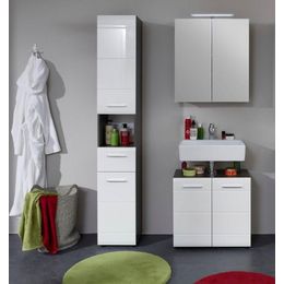 Inosign Badmöbel-Set Sovana, (Set, 3-St), mit LED-Beleuchtung, Hochschrank und Waschbeckenunterschrank, silberfarben|weiß