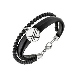 Jobo Lederarmband, 3-reihig Leder und Edelstahl mit Onyx 21 cm, schwarz