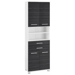 Schildmeyer Hochschrank Emmi Breite 60 cm, Metallgriffe, mit 2 Schubkästen, grau|weiß