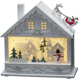 Konstsmide Weihnachtshaus LED Holzsilhouette Haus, weiß, 4 warmweiße Dioden, batteriebetrieben, 6h Timer, weiß