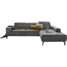 DOMO collection Ecksofa Cunelli L-Form, wahlweise inklusive 6-fach verstellbarer Kopfteilverstellung, grau