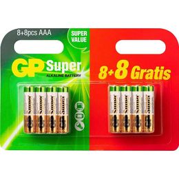Gp Batteries 16 Stück (8+8) AAA Micro Super Alkaline, 1,5V Batterie, (1,5 V, 16 St), bunt