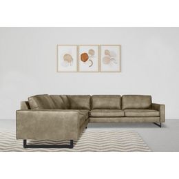 Places of Style Ecksofa Pinto, 250/290 cm, langer Schenkel, XXL, Ottomane, Cord, Feincord, Luxus-Microfaser Leder und Chenille, beige