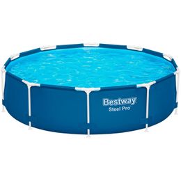 Bestway Framepool Steel Pro™ (Set), Frame Pool mit Filterpumpe Ø 305x76 cm, dunkelblau, blau