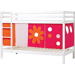 Hoppekids Etagenbett ECO Dream, 90x200 weiß massiv m. Matratze & Vorhang, rosa