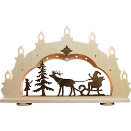 Weigla LED Schwibbogen Weihnachtsmann auf Schlitten, Weihnachtsdeko (1-tlg), 7-flammig, beige|braun