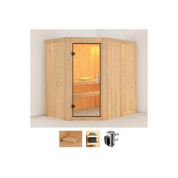 Karibu Sauna Swantje, BxTxH: 151 x 196 x 198 cm, 68 mm, (Set) 3,6-kW-Plug & Play Ofen mit integrierter Steuerung, beige