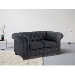 Home Affaire Chesterfield-Sofa Chesterfield 2-Sitzer B/T/H: 150/89/74 cm, mit hochwertiger Knopfheftung, auch in Leder, grau