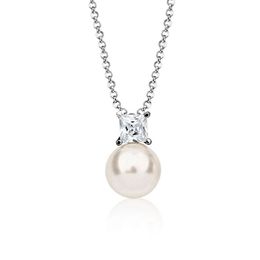 NENALINA Perlenkette Zirkonia Synthetische Perle 925 Silber, silberfarben