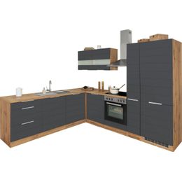 Kochstation Küche KS-Luhe, Stellbreite 240x270 cm, wahlweise mit oder ohne E-Geräten, MDF-Fronten, grau