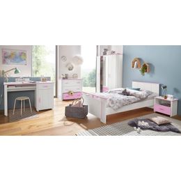 Parisot Jugendzimmer-Set Biotiful, (Set, 4-St., Bett, Nachttisch, Schrank, Kommode, Schreibtisch), mit 3-trg. Kleiderschrank, rosa|weiß