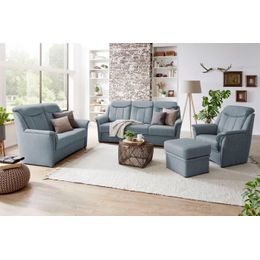 VILLA BECK Polstergarnitur Lugano, (Set, 3-tlg), Kopfteilverstellung, in Sitzhöhe 49 cm, 3-Sitzer und 2x Sessel, blau