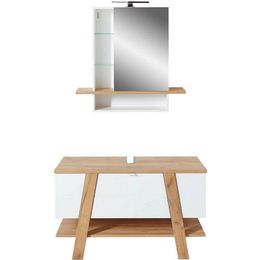 Germania Badmöbel-Set 2-tlg. Badmöbel-Set GW-Avellino, (Set, 2-St), bestehend aus einem Spiegelschrank und einem Waschbeckenunterschrank, weiß