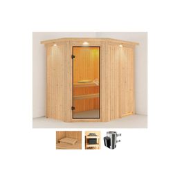 Karibu Sauna Swantje, BxTxH: 165 x 210 x 202 cm, 68 mm, (Set) 3,6-kW-Plug & Play Ofen mit integrierter Steuerung, beige