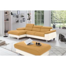 COTTA Polstergarnitur Komaris, (Set), bestehend aus Ecksofa und Hocker, mit Kopfteilverstellung, beige