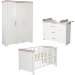 Roba® Babyzimmer-Komplettset Lucy, (Set, 3-St., Gitterbett, Schrank, Wickelkommode), Made in Europe; mit Kinderbett, Schrank und Wickelkommode, weiß