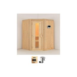 Karibu Sauna Nanna, BxTxH: 151 x 151 x 198 cm, 68 mm, (Set) 3,6-kW-Bio-Plug & Play Ofen mit externer Steuerung, beige